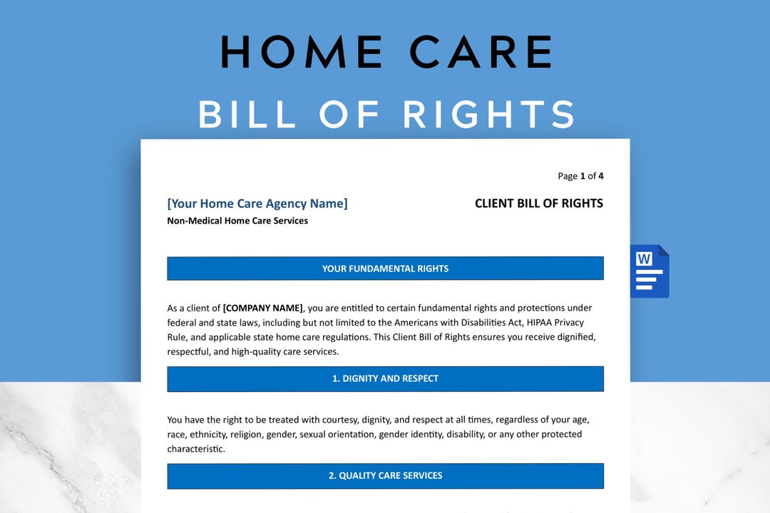 Home Care Client Bill of Rights Template: Editable Word & Printable PDF ...