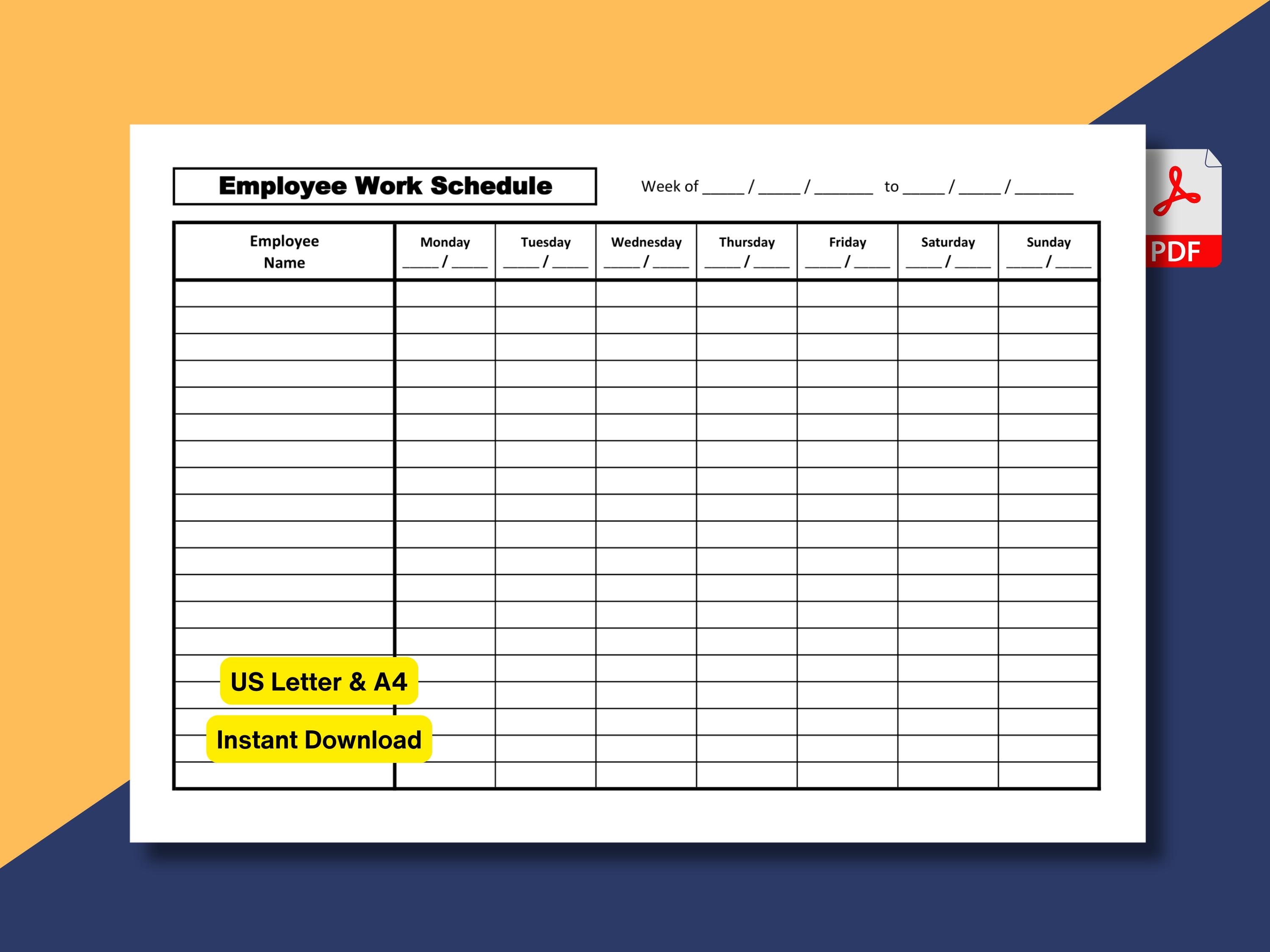 Printable Employee Shift Schedule Template: Editable Staff Planner (PDF ...