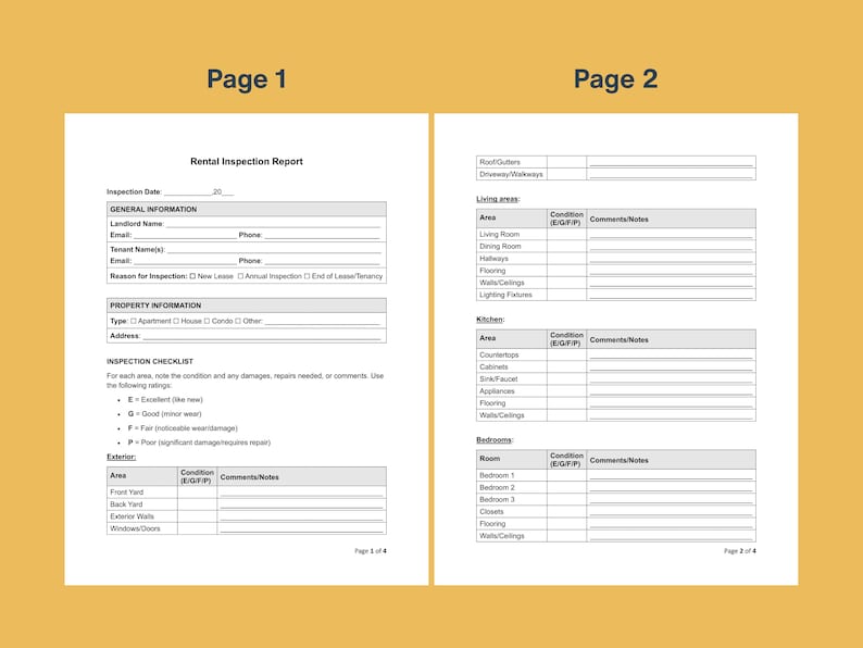 Printable Rental Inspection Report: Move-in/out Checklist Template (PDF ...