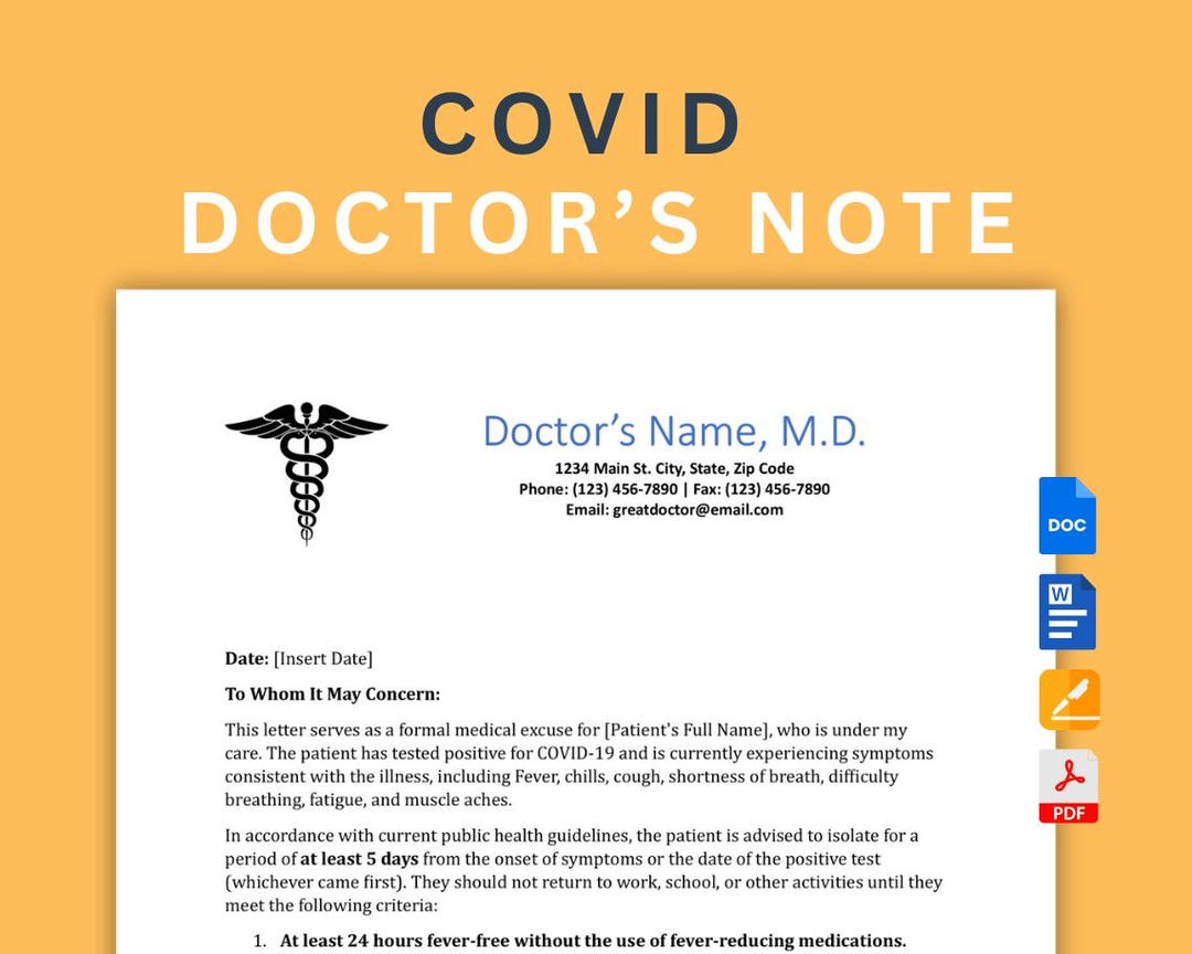 COVID Doctor Note Template | COVID Medical Excuse Note | COVID Doctor ...