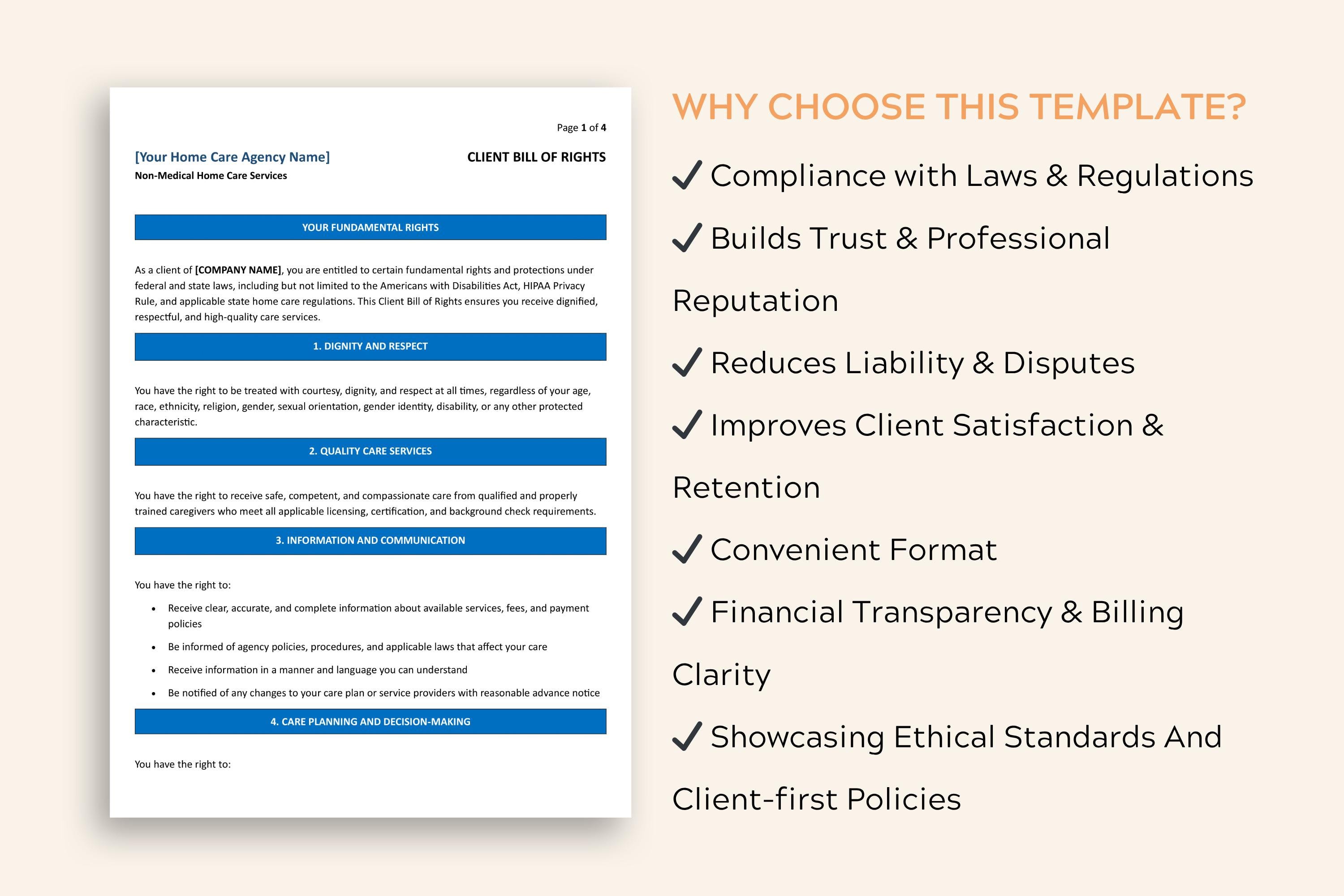 Home Care Client Bill of Rights Template: Editable Word & Printable PDF ...