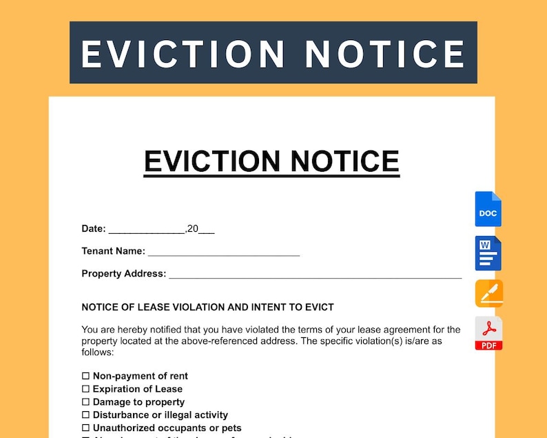 Printable Eviction Notice Template: Customizable Letter (PDF, Word, Pages, Google Docs) - Etsy
