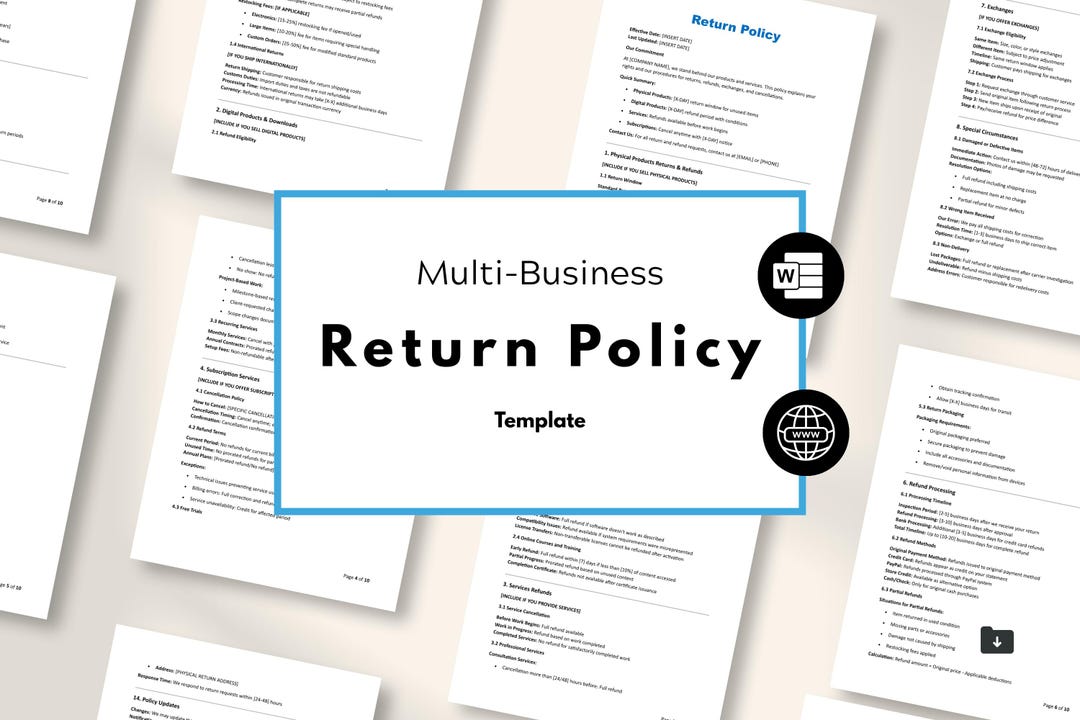 Website Return and Refund Policy Template: Instant Download (word ...