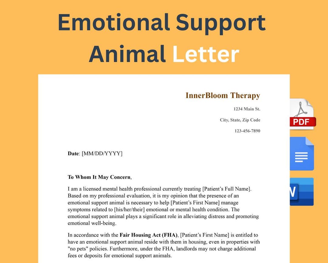 Editable Emotional Support Animal Letter Template (PDF, Word, Google Docs) - Etsy