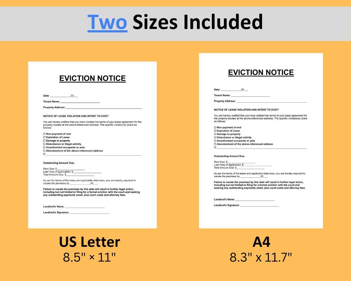 Printable Eviction Notice Template: Customizable Letter (PDF, Word, Pages, Google Docs) - Etsy