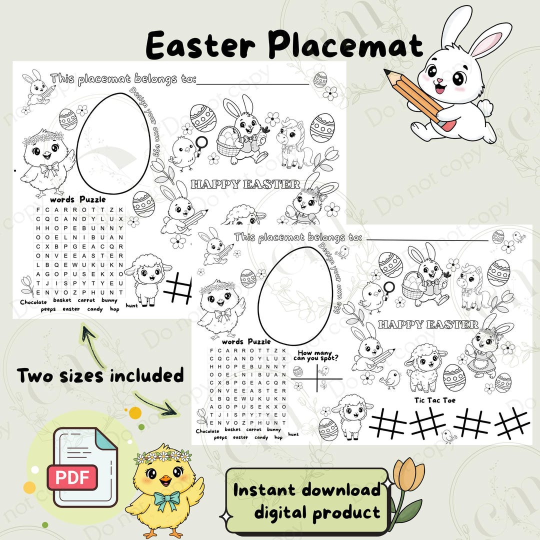 Easter Activity Placemat Printable for Kids | Easter Coloring Placemat ...