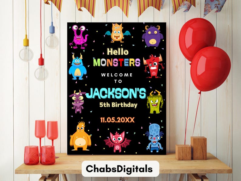 Editable Monster Welcome Sign Template | Monster Birthday Custom Sign ...