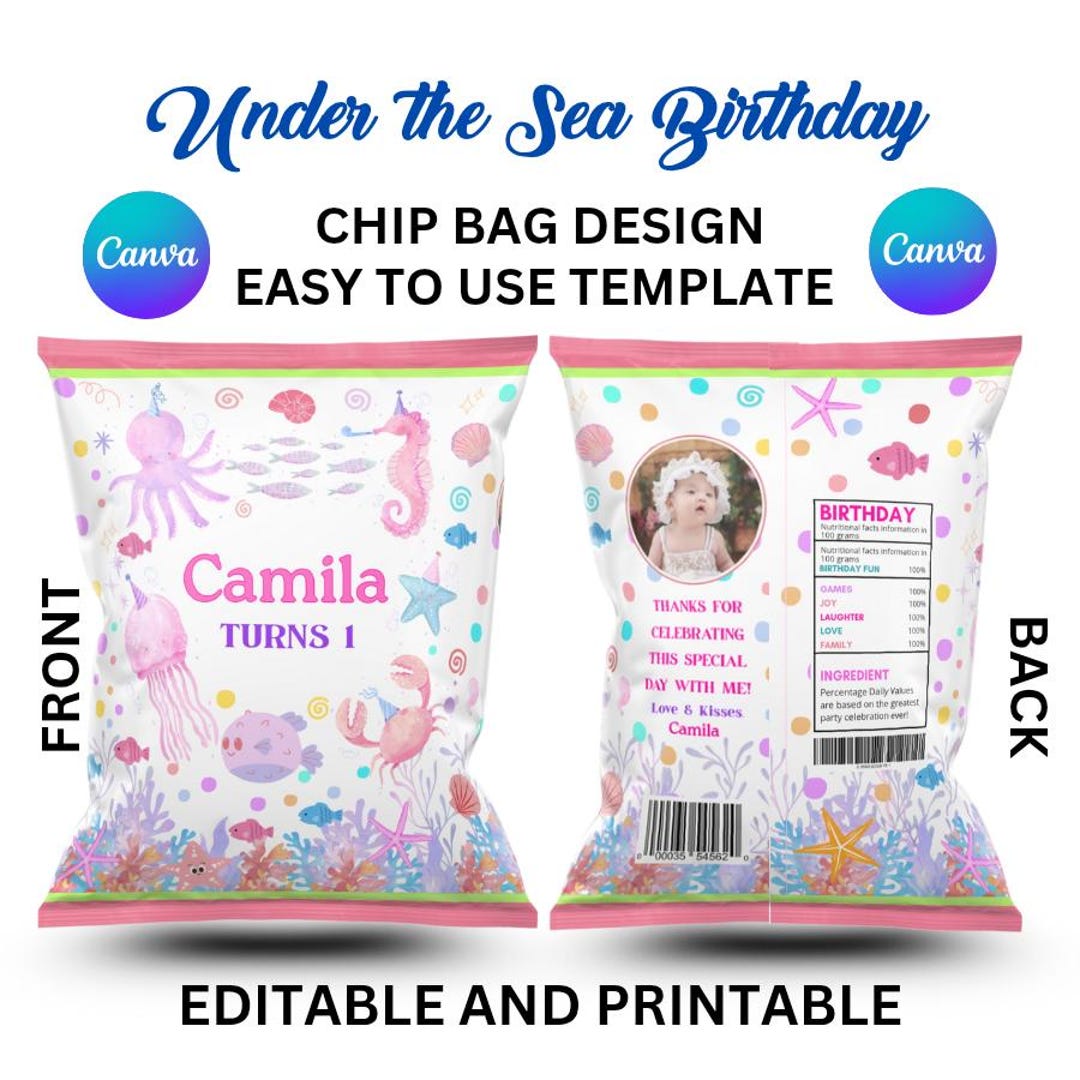 Editable Under the Sea Chip Bag Wrapper Labels, Under the Sea Bag ...