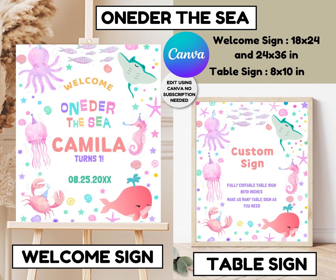 Under the Sea Welcome Sign: Ocean Birthday Decor (canva Template ...