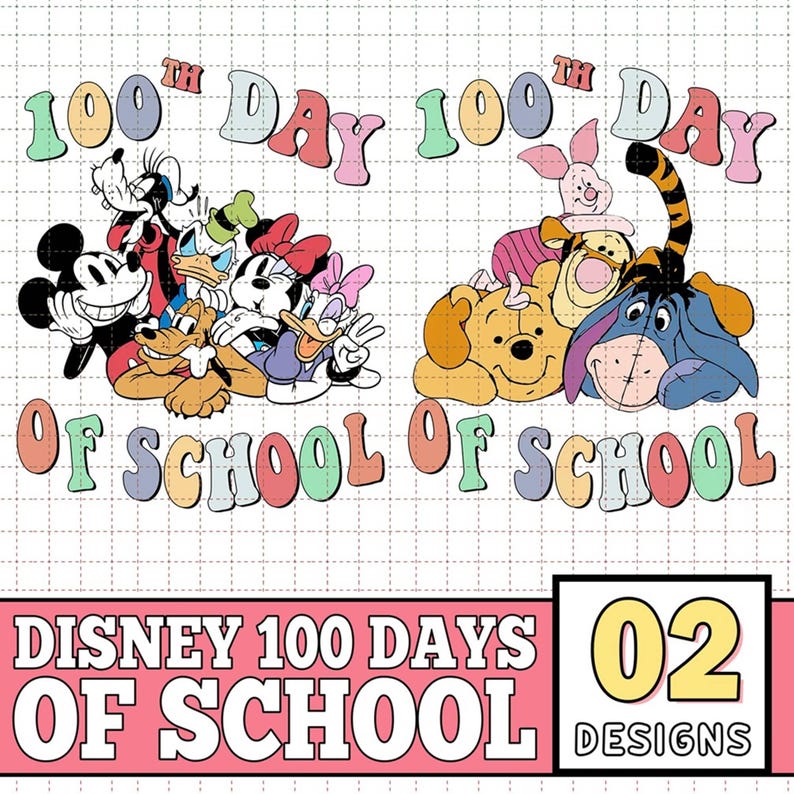 Retro Happy 100 Days of School Png/svg Bundle, Cartoon Character of ...