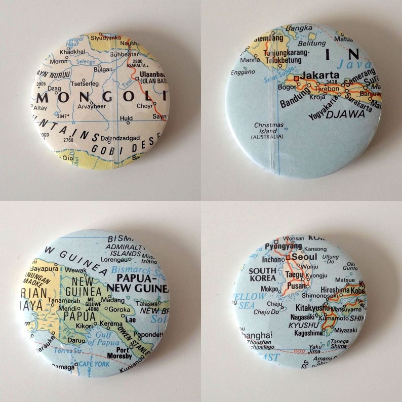 Vintage Classroom World Atlas Map Badges 45mm / Gifts for Geography ...