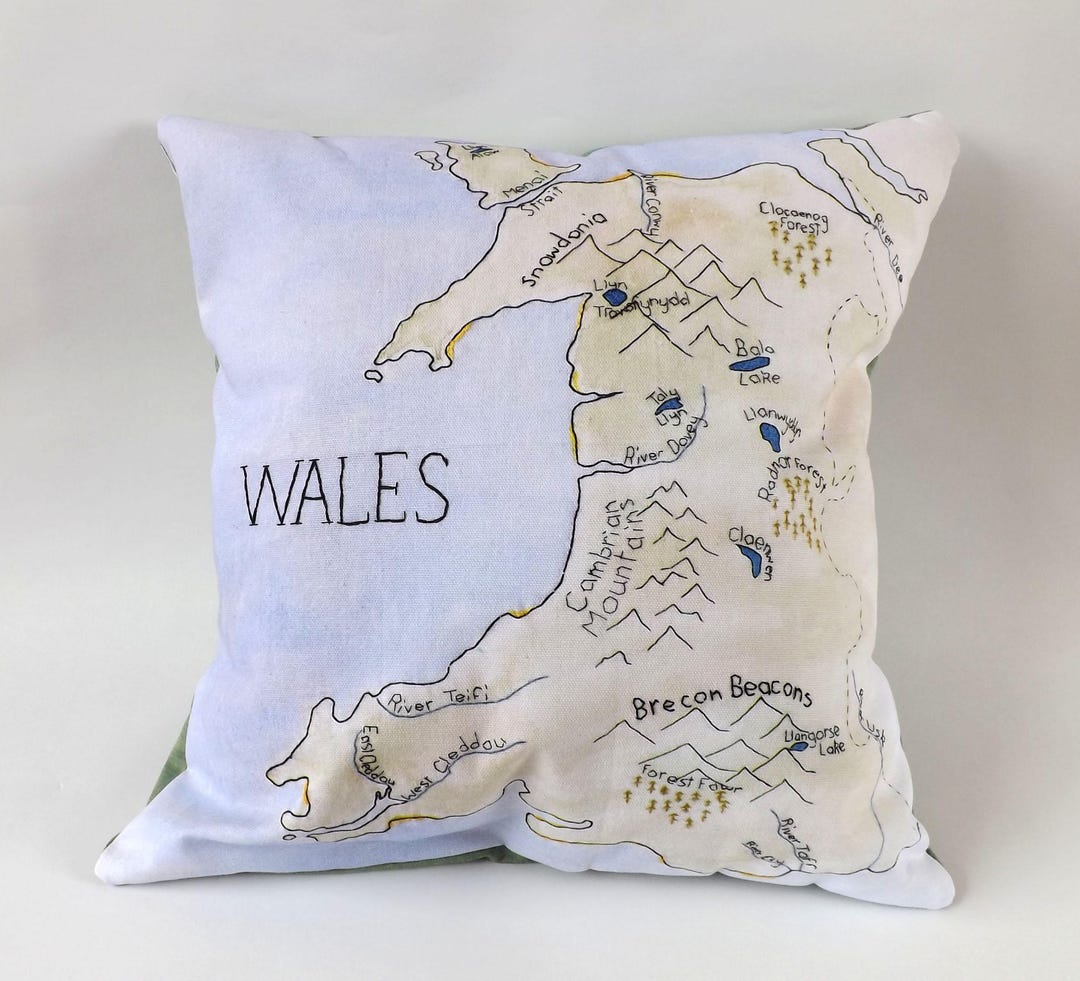 Wales Map Printed and Embroidered Cushion Cover With Green Backing ...