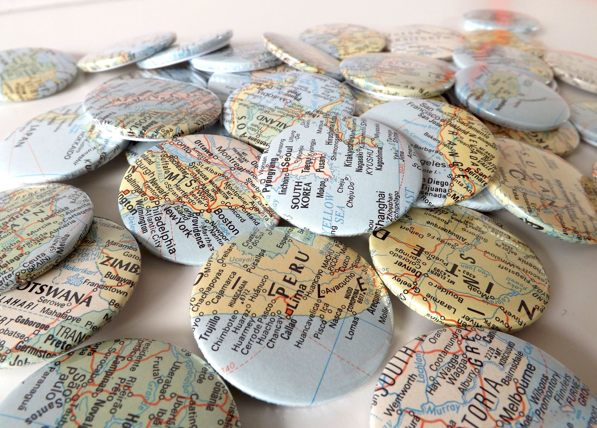 Vintage Classroom World Atlas Map Badges 45mm / Gifts for Geography ...