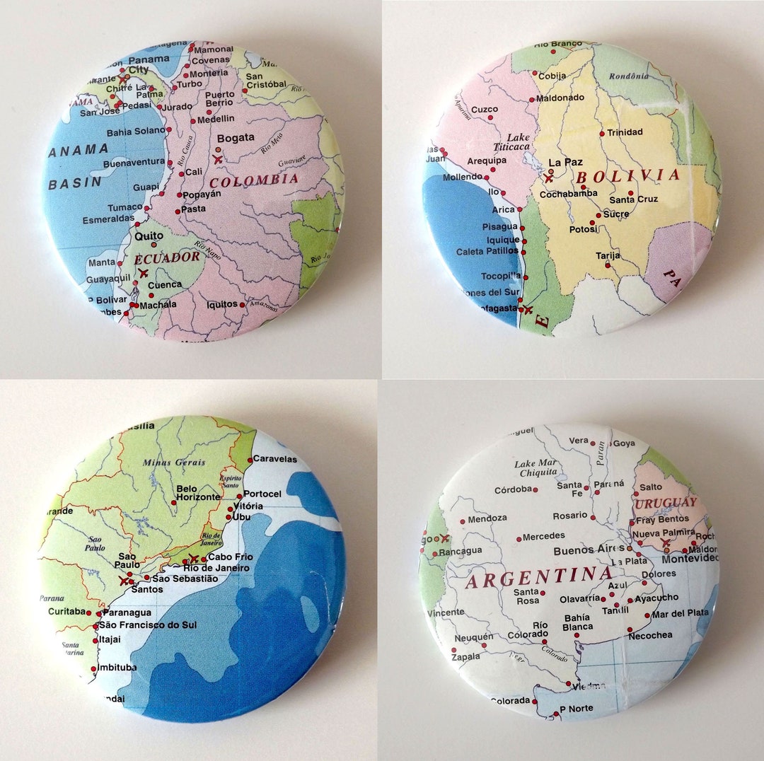 Vintage World Atlas Map Badges 45mm / Gifts for Geography Geeks! South ...