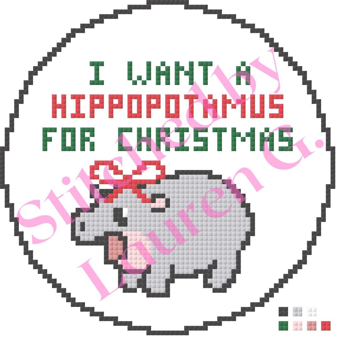 Moo Deng Baby Hippo Christmas Ornament Needlepoint/cross Stitch Pattern ...