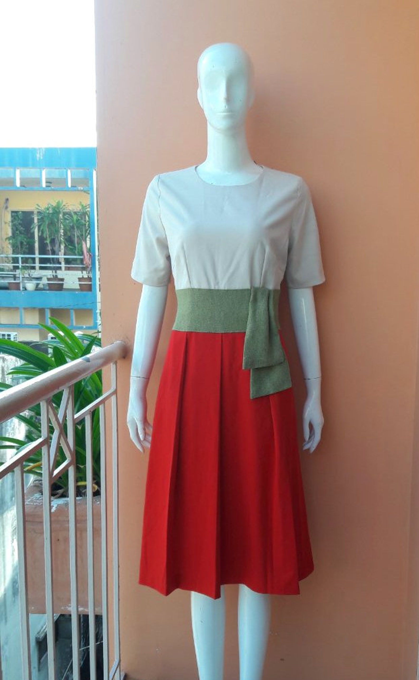 Pleated Aline tri-color dress custom made rockabilly vintage | Etsy