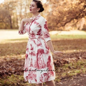 100% LINEN - Red Toile De Jouy Shirt Dress - Etsy