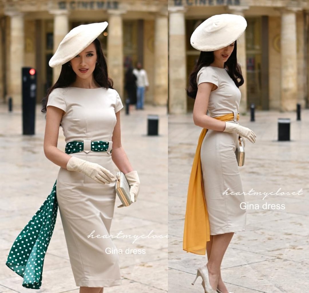 Gina - the Tourist Inspired Pencil Dress With Sash Custom - Etsy