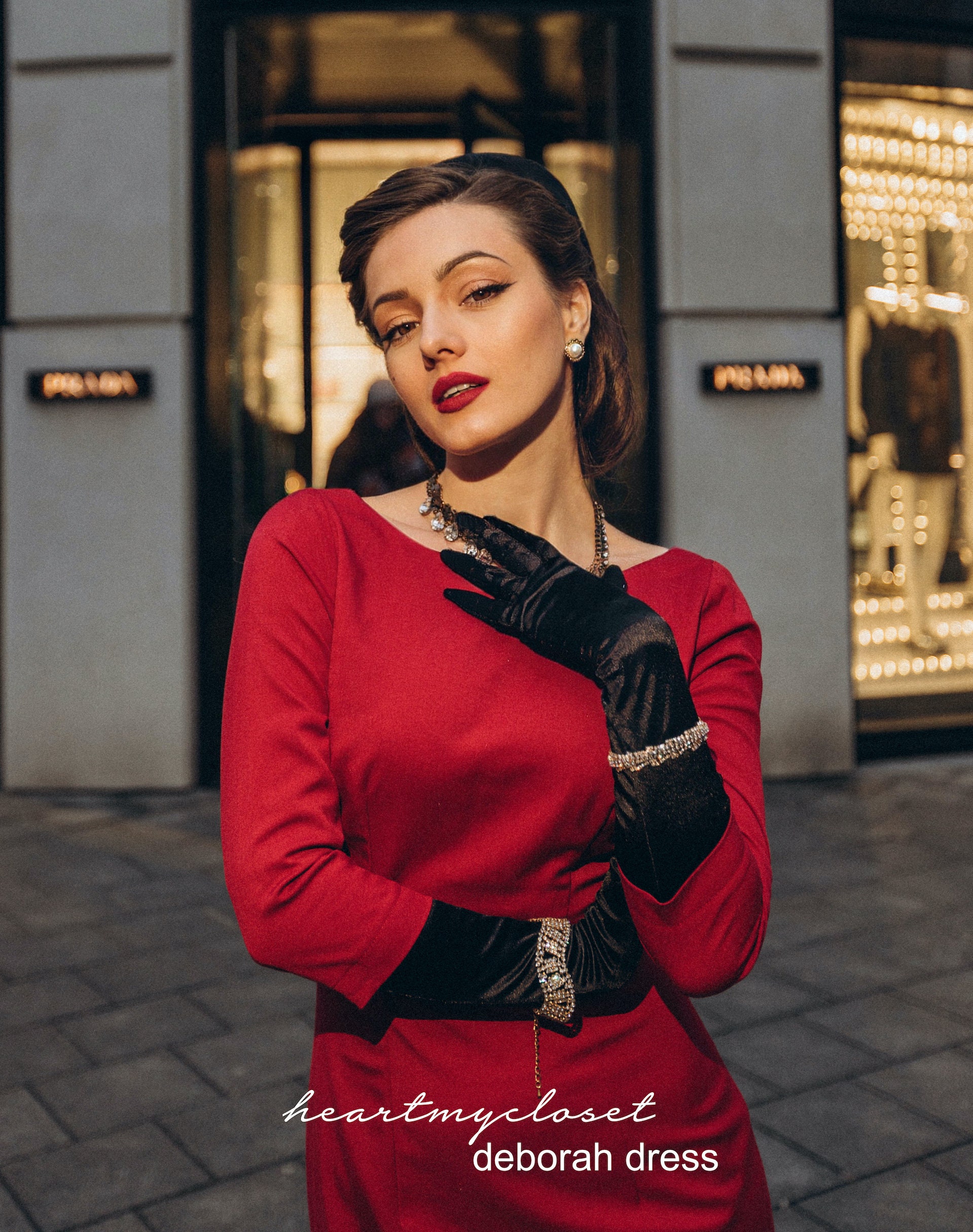 Deborah - Red Pencil Pleated Button Back Vintage Dress Inspired From ...