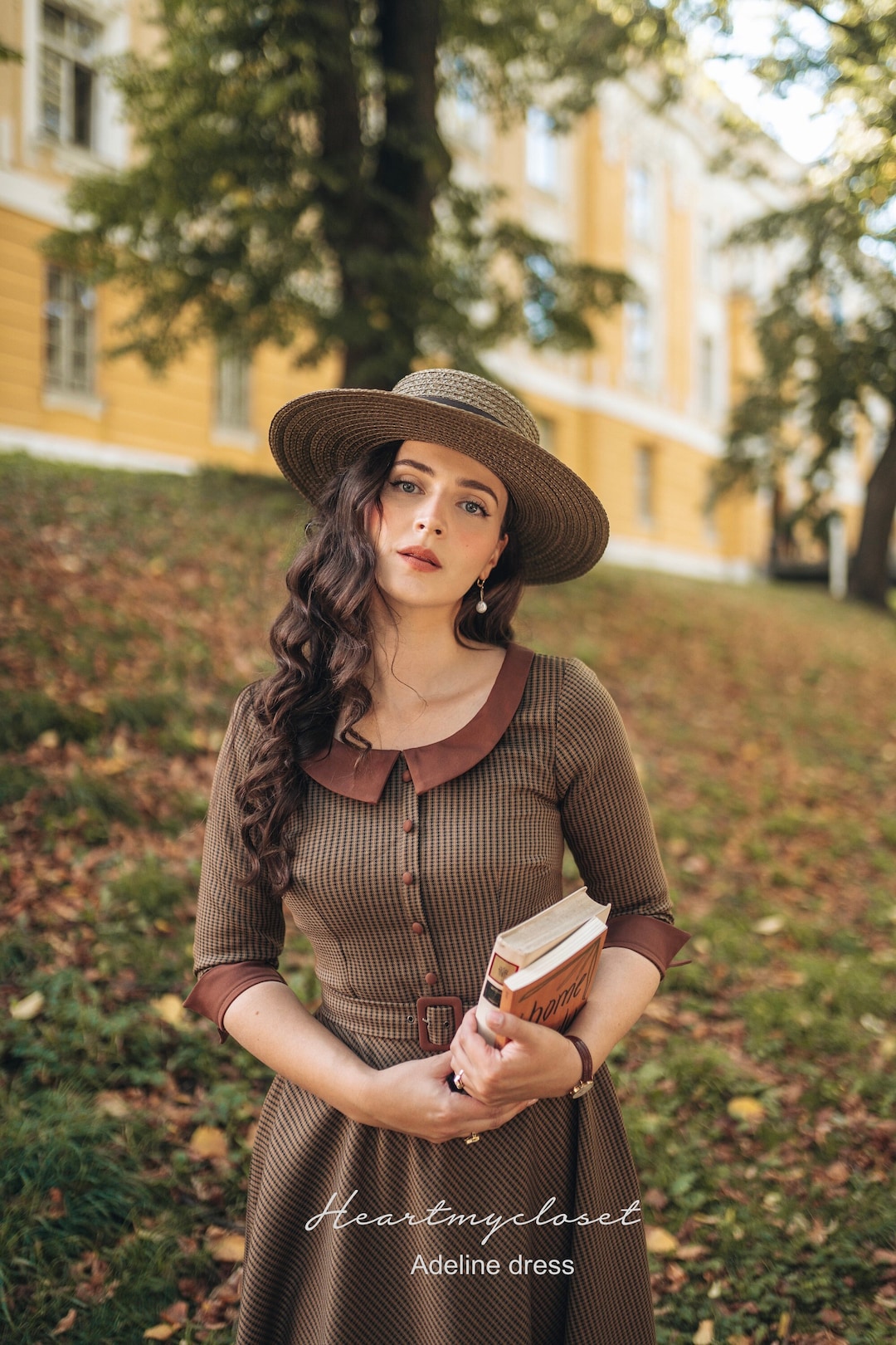 Adeline -brown Houndstooth 1950s A-line Vintage Dress Custom Made - Etsy
