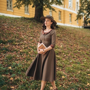 Adeline -brown Houndstooth 1950s A-line Vintage Dress Custom Made - Etsy