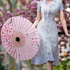 Light Grey Crepe Dress With Lace Overlay Custom Made Aline Vintage ...