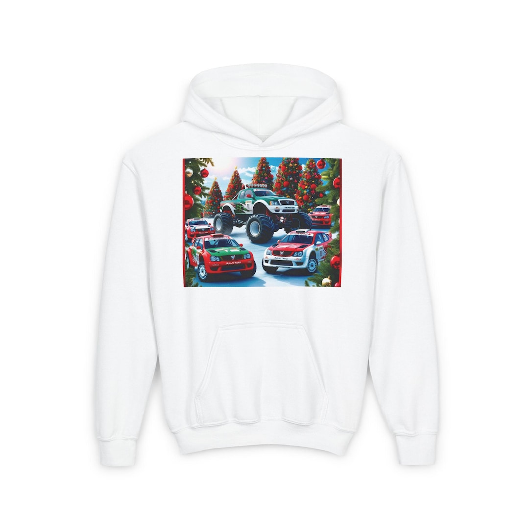 Monster Truck Rally Car Scene Kids Hoodie Mud, Snow, and Sleigh Rides ...