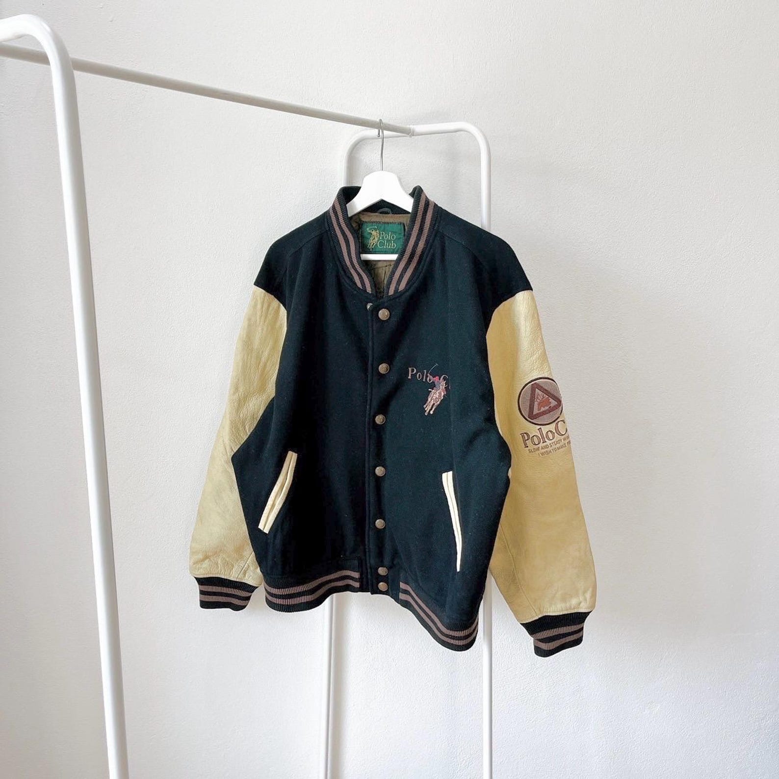 Vintage 90s Polo Club Varsity Jacket: Embroidered Black XL - Etsy