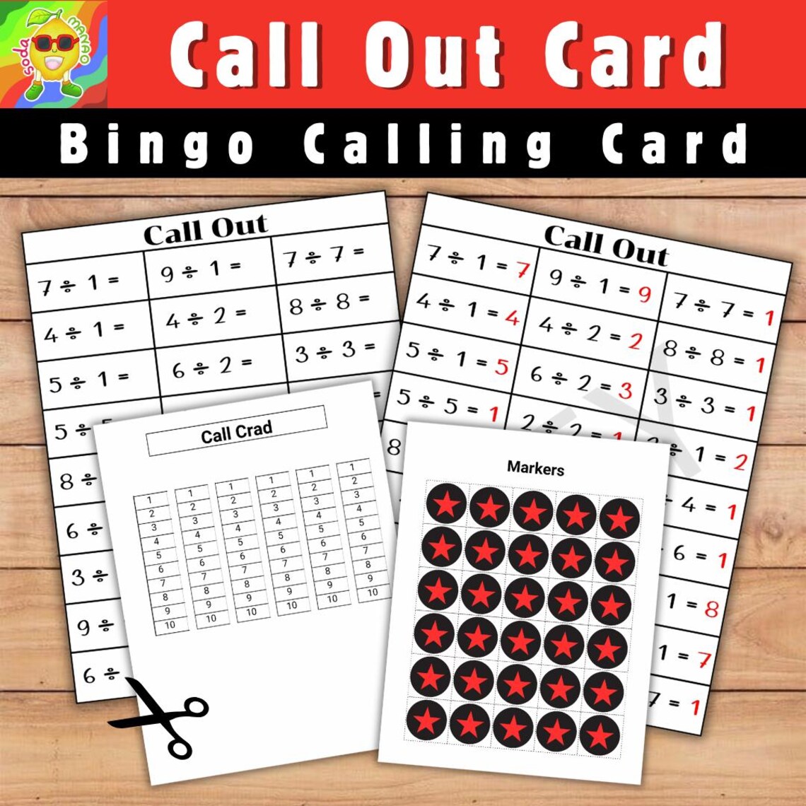 Math Bingo for 1st 2nd Grade Division Math 1 Digit Game Bingo Chinese ...