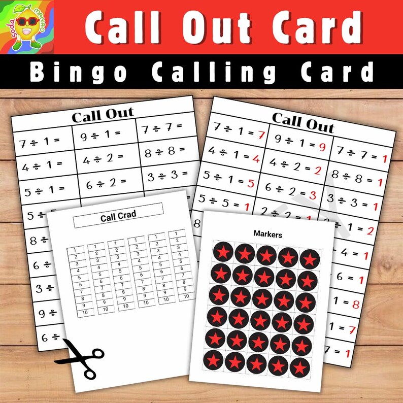 Math Bingo for 1st 2nd Grade Division Math 1 Digit Game Bingo Chinese ...
