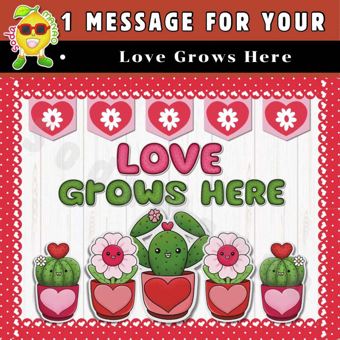 Cactus Valentine’s Day Bulletin Board Kit, February Bulletin Board Door ...