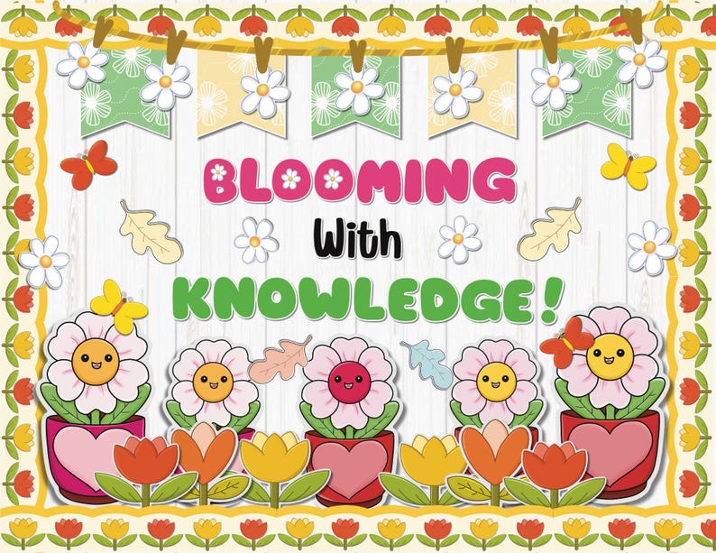 Spring Bulletin Board Kit, Butterfly, Flower Editable Name Tag ...