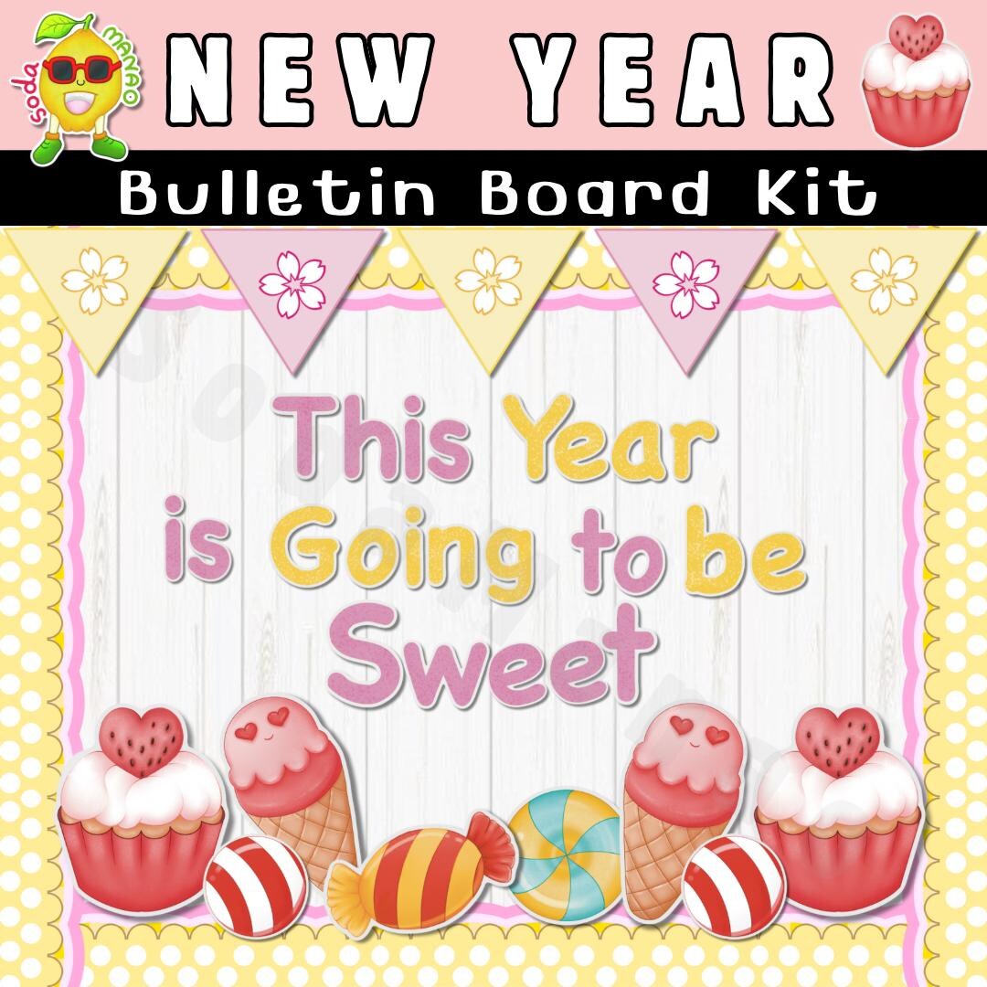 New Year Bulletin Board Kit, January Bulletin Board Door Decor, Digital ...