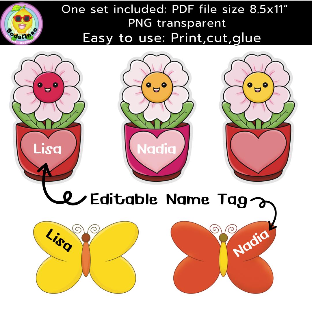 Spring Bulletin Board Kit, Butterfly, Flower Editable Name Tag ...