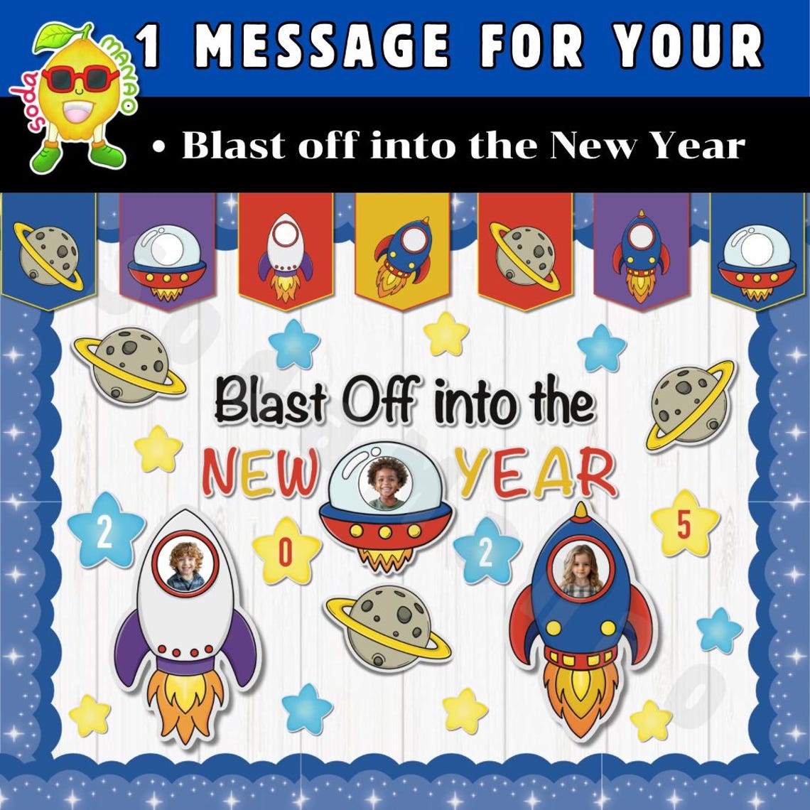New Year Bulletin Board Kit, Blast off Into the New Year, Bulletin ...