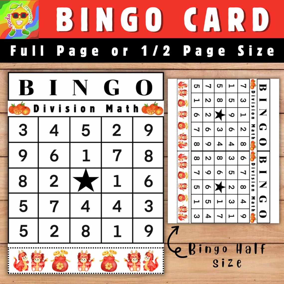 Math Bingo for 1st 2nd Grade Division Math 1 Digit Game Bingo Chinese ...