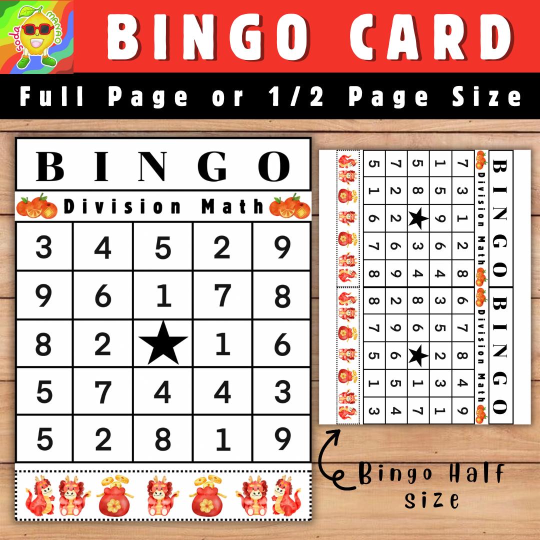 Math Bingo for 1st 2nd Grade Division Math 1 Digit Game Bingo Chinese ...