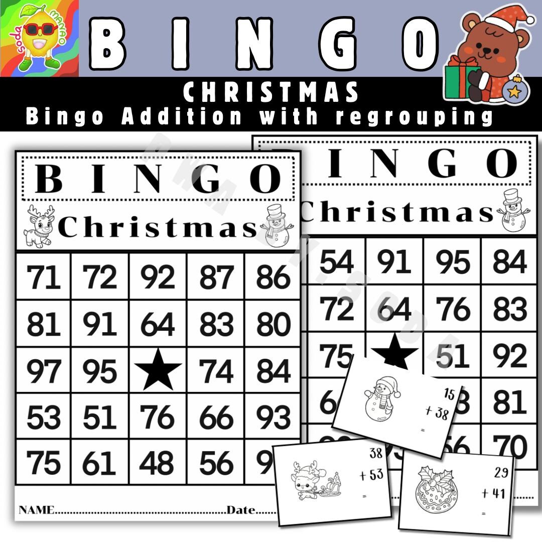 Christmas Math Bingo Game Addition With Regrouping Bingo Christmas ...