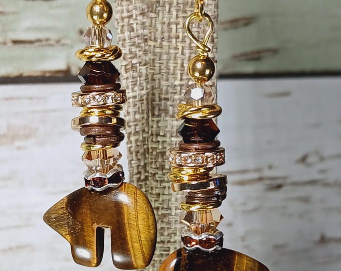 Modern Native Boho TRIBAL Zuni Bear Earrings ROSEBUD Lakota Sioux ...