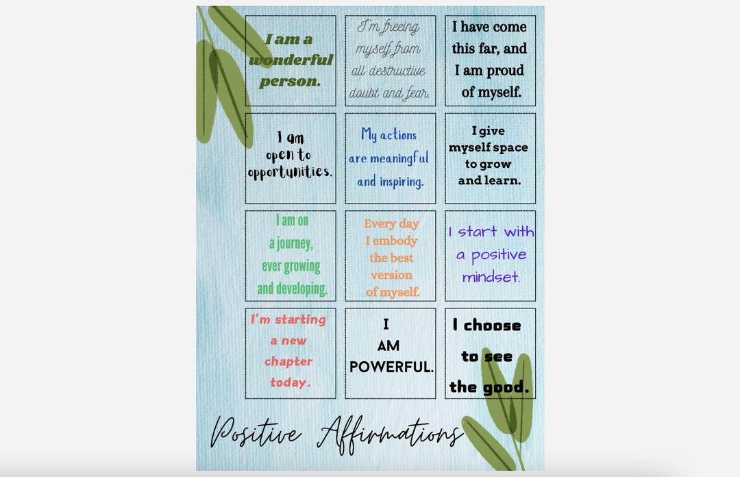 Printable PDF Positive Affirmation Cards - Etsy