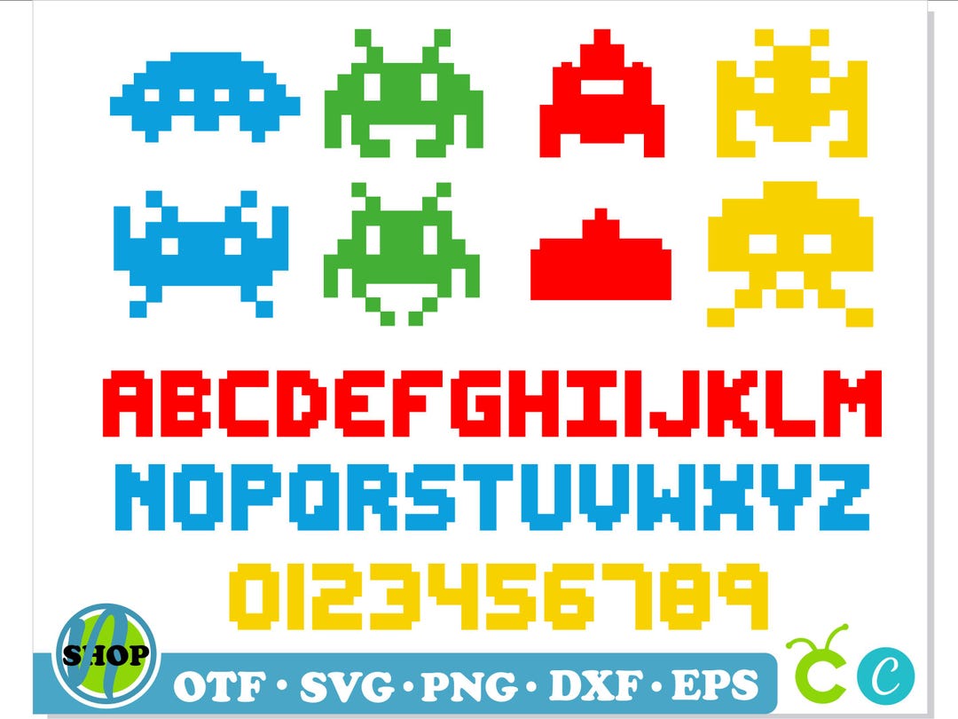 Arcade Game SVG Bundle | Pixel Font TTF, Pixel Icons, Retro Alphabet ...