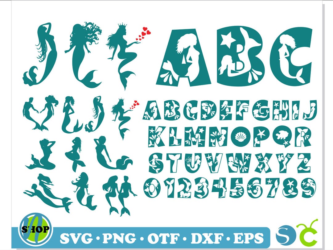 Mermaid Bundle Mermaid Font TTF, Mermaid SVG, Mermaid Font Svg Cricut ...