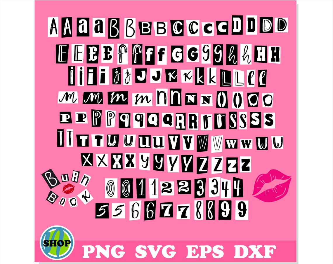 Burn Book Letters SVG PNG, Burn Book Font Canva, Burn Book Logo, Burn ...