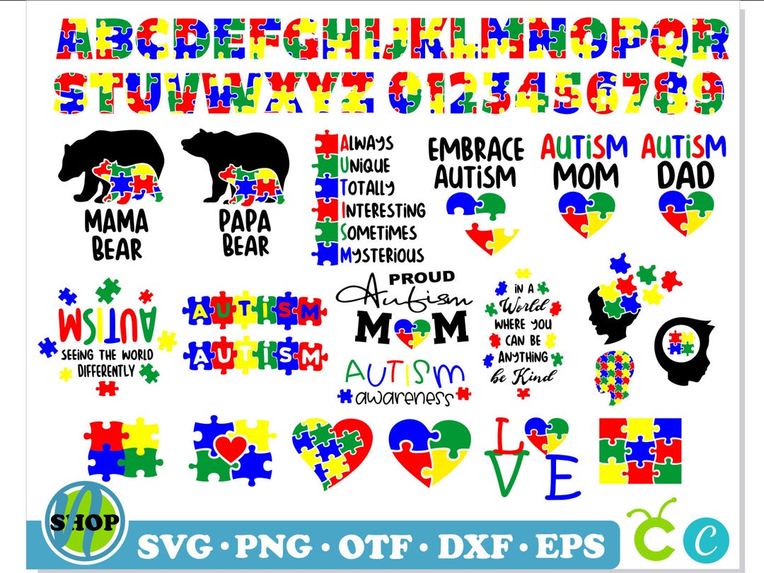 Autism SVG PNG Bundle, Autism Puzzle Font Svg, Autism Puzzle Heart Svg ...