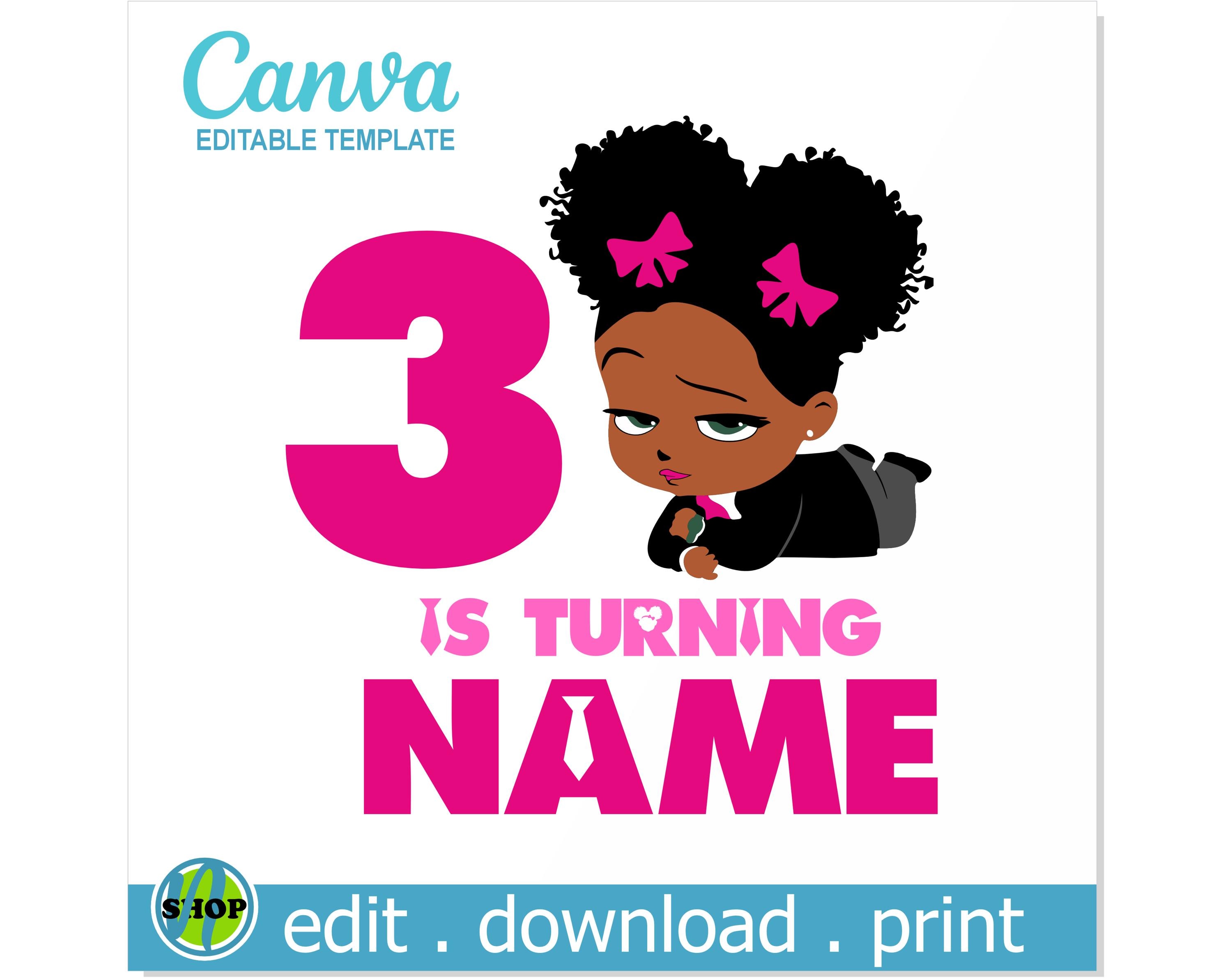 Editable Boss Baby Girl PNG Birthday Template | Afro Boss Baby Girl ...