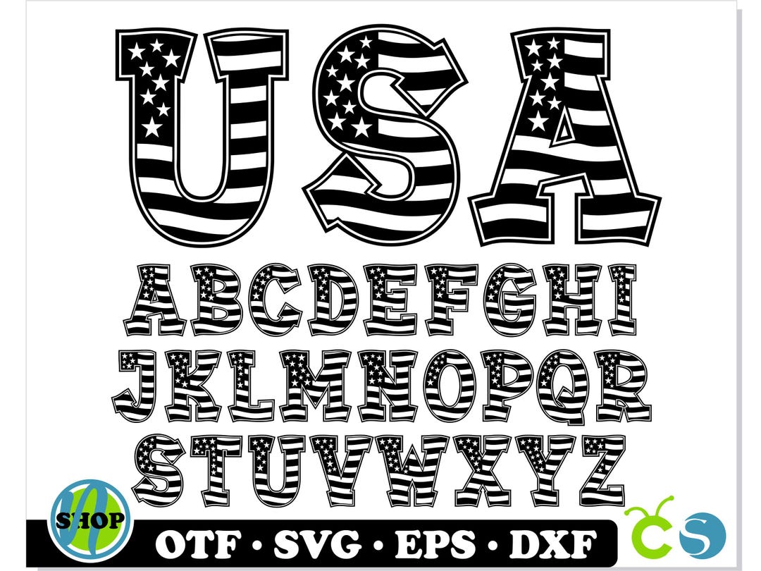 USA Flag Font TTF, USA Font Flag Svg Cricut, American Flag Letters Svg ...