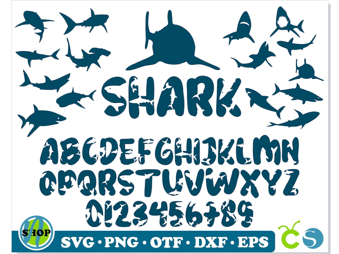 Shark Bundle, Shark Font SVG PNG Cricut Canva, Shark Font Ttf, Shark ...