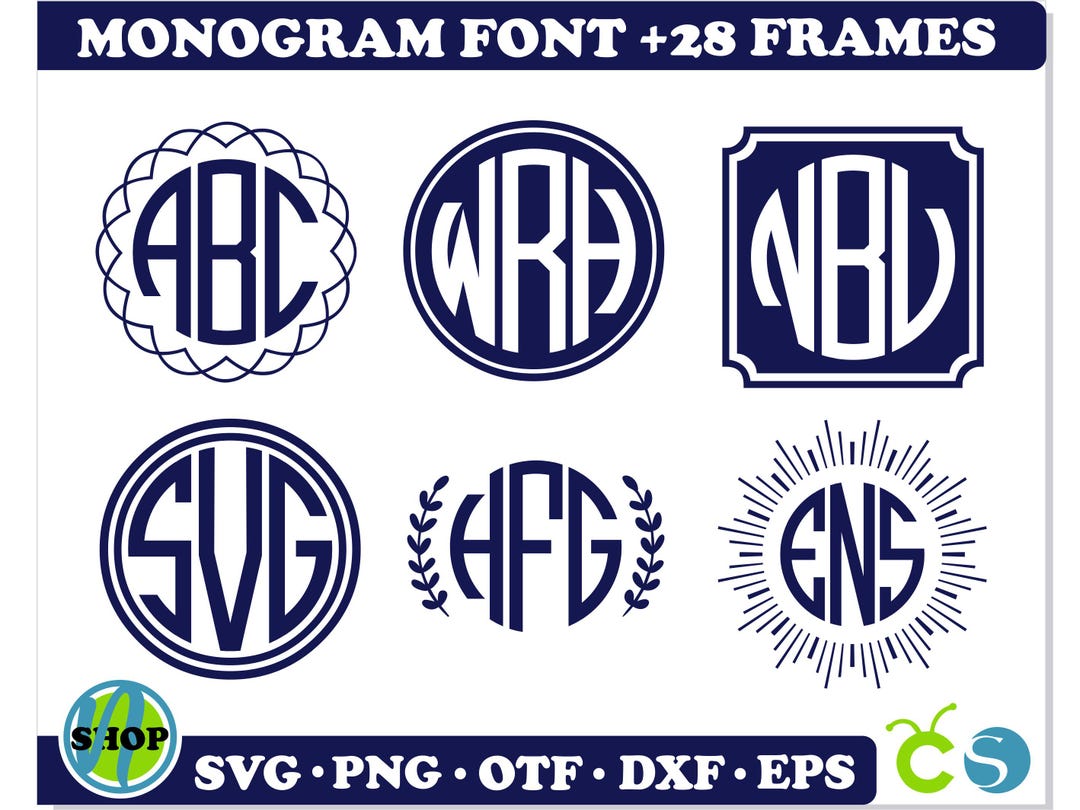 Circle Monogram Font + Frames | Svg Png Dxf+otf | Monogram Font Svg ...