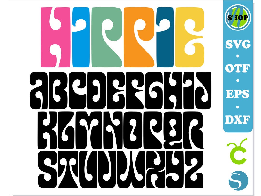 Hippie Font SVG, Hippie Font TTF, Retro Font, Funky Font, 70s Font 80s ...