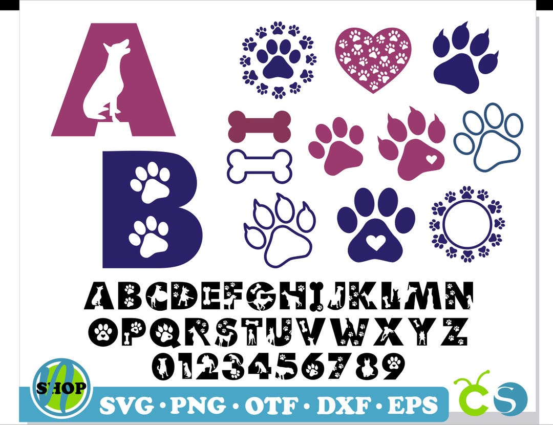 Dog Bundle SVG PNG TTF Dog Font Ttf, Dog Paw Svg, Dog Font Svg, Dog ...